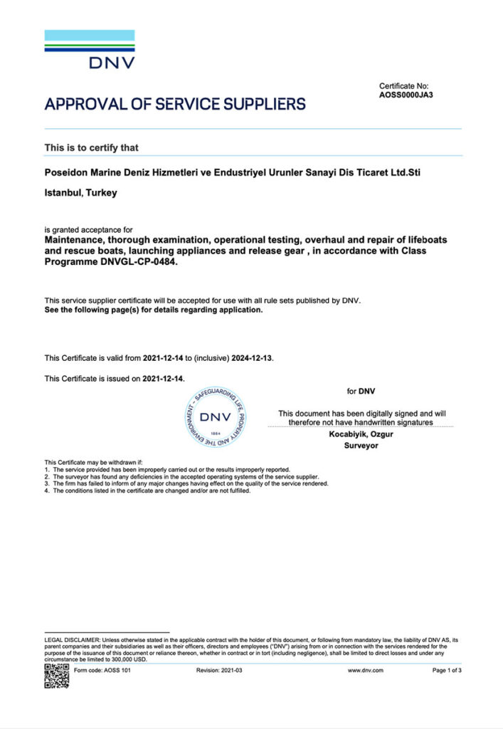 Class Certifications – Poseidon Marine