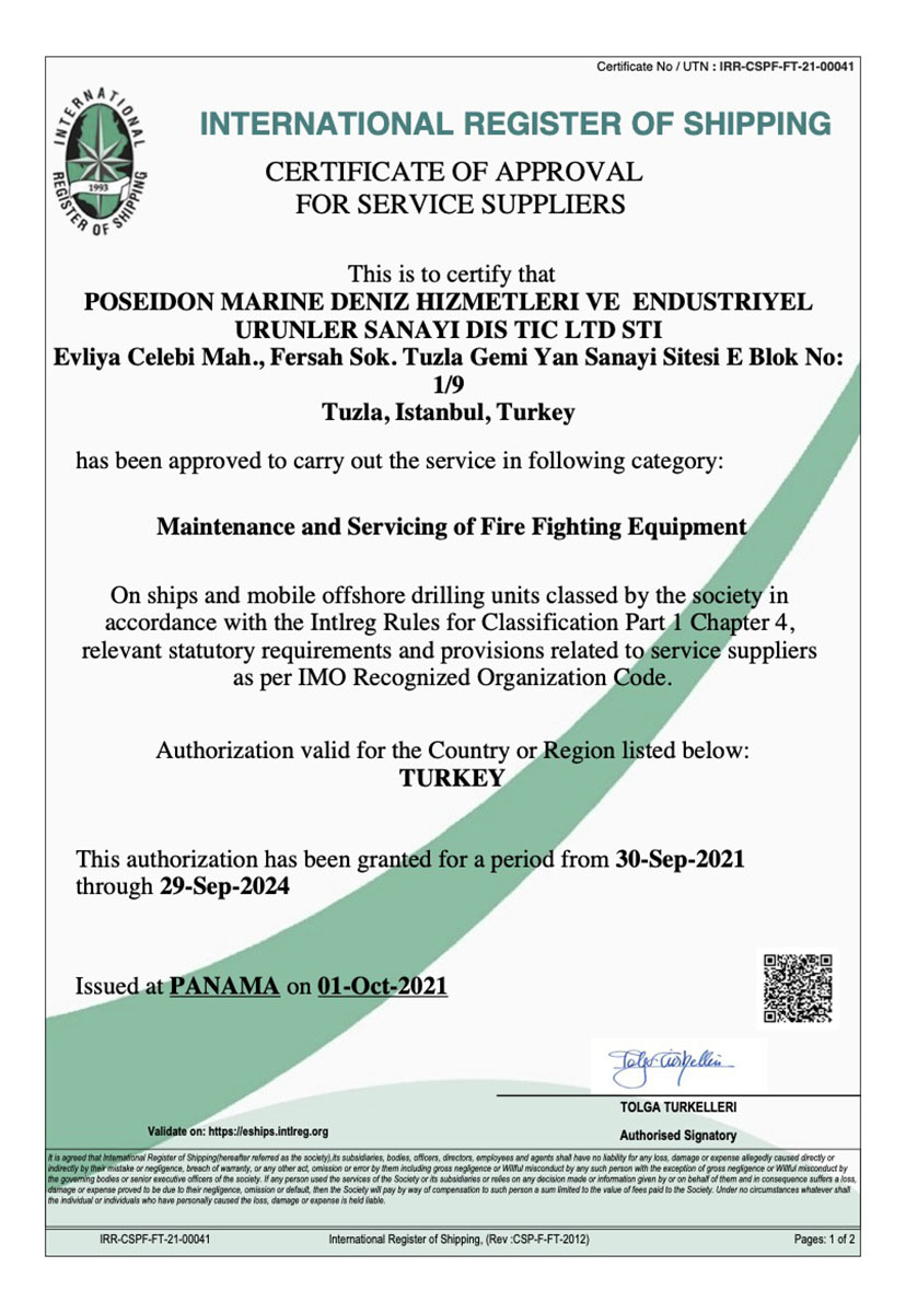 Class Certifications – Poseidon Marine