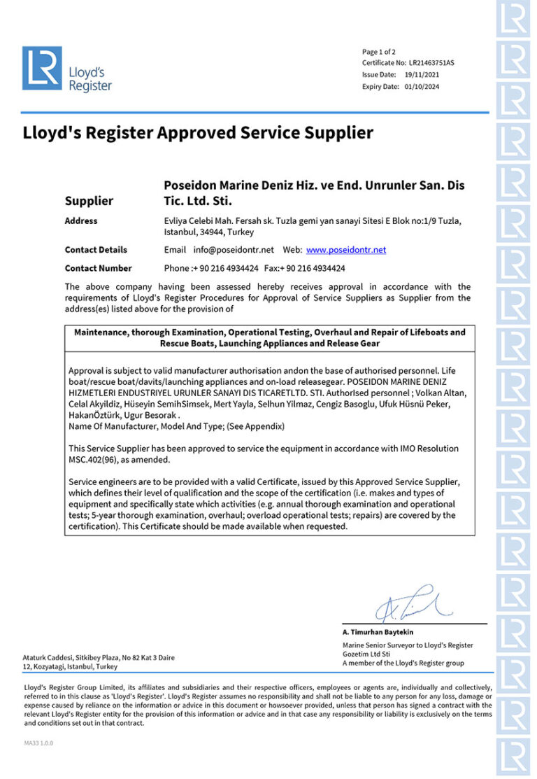 Class Certifications – Poseidon Marine